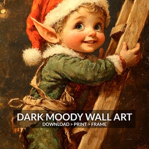 Christmas Elf Painting, Printable Vintage Christmas Wall Art, Farmhouse ...