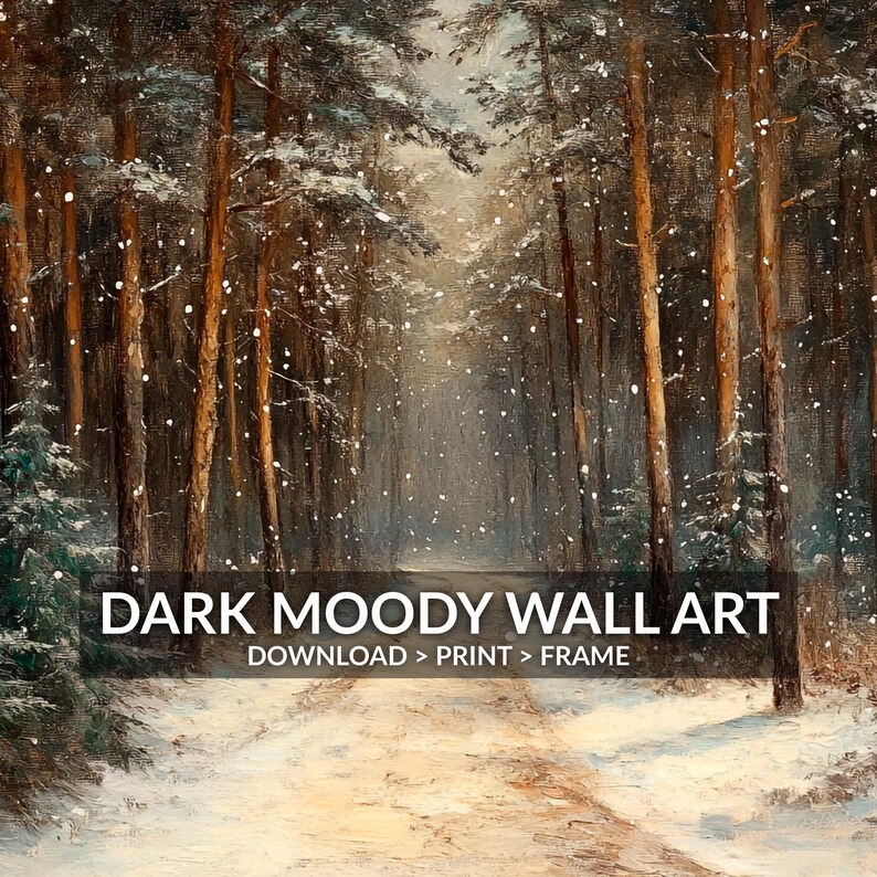 Winter Forest Path Printable Wall Art, Snowy Woodland Landscape ...