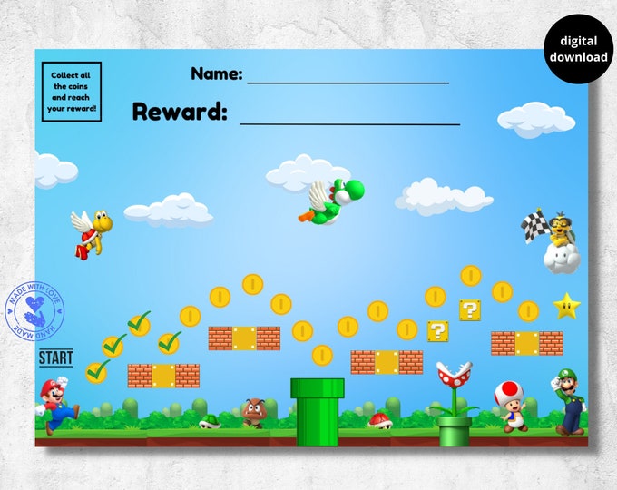 Mario Reward Chart for Kids, Mario Bros, Luigi, Yoshi, Behaviour Chart ...