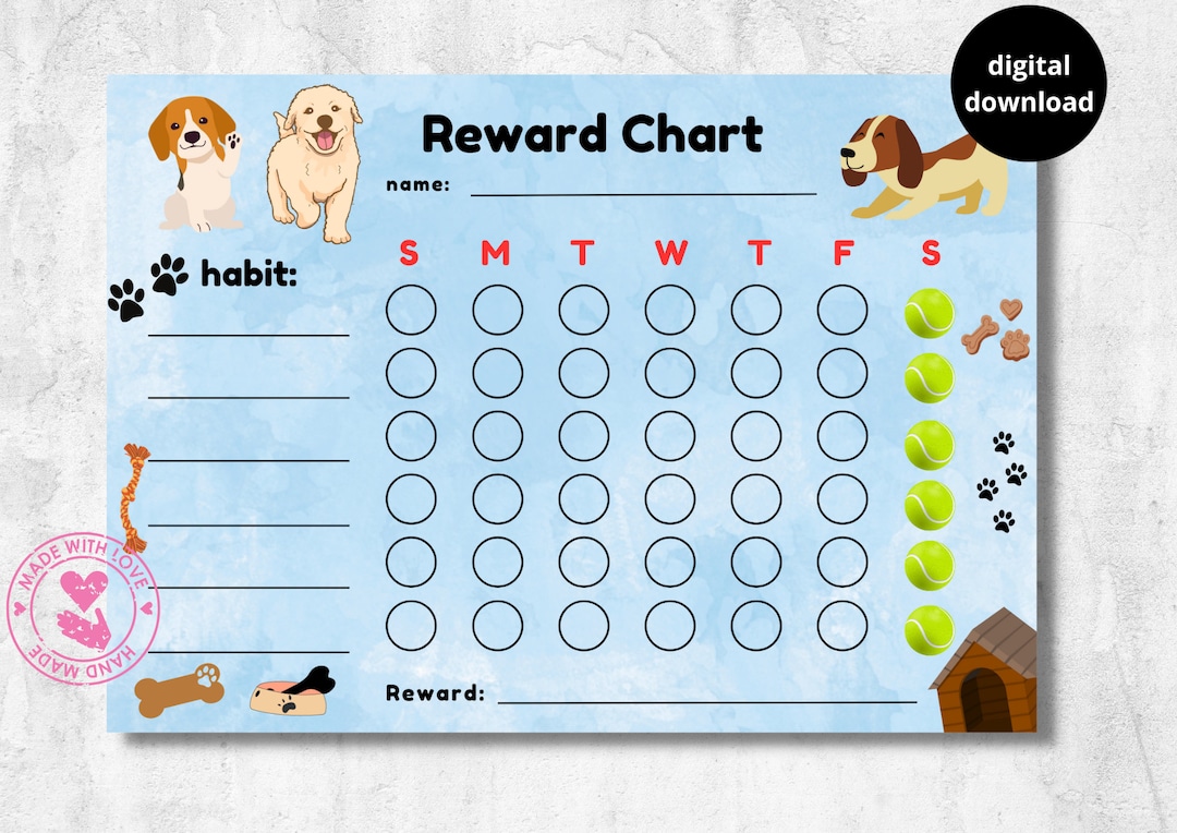 Dog Themed Reward Chart for Kids, Habit Tracker, Behaviour Chart, Fun ...