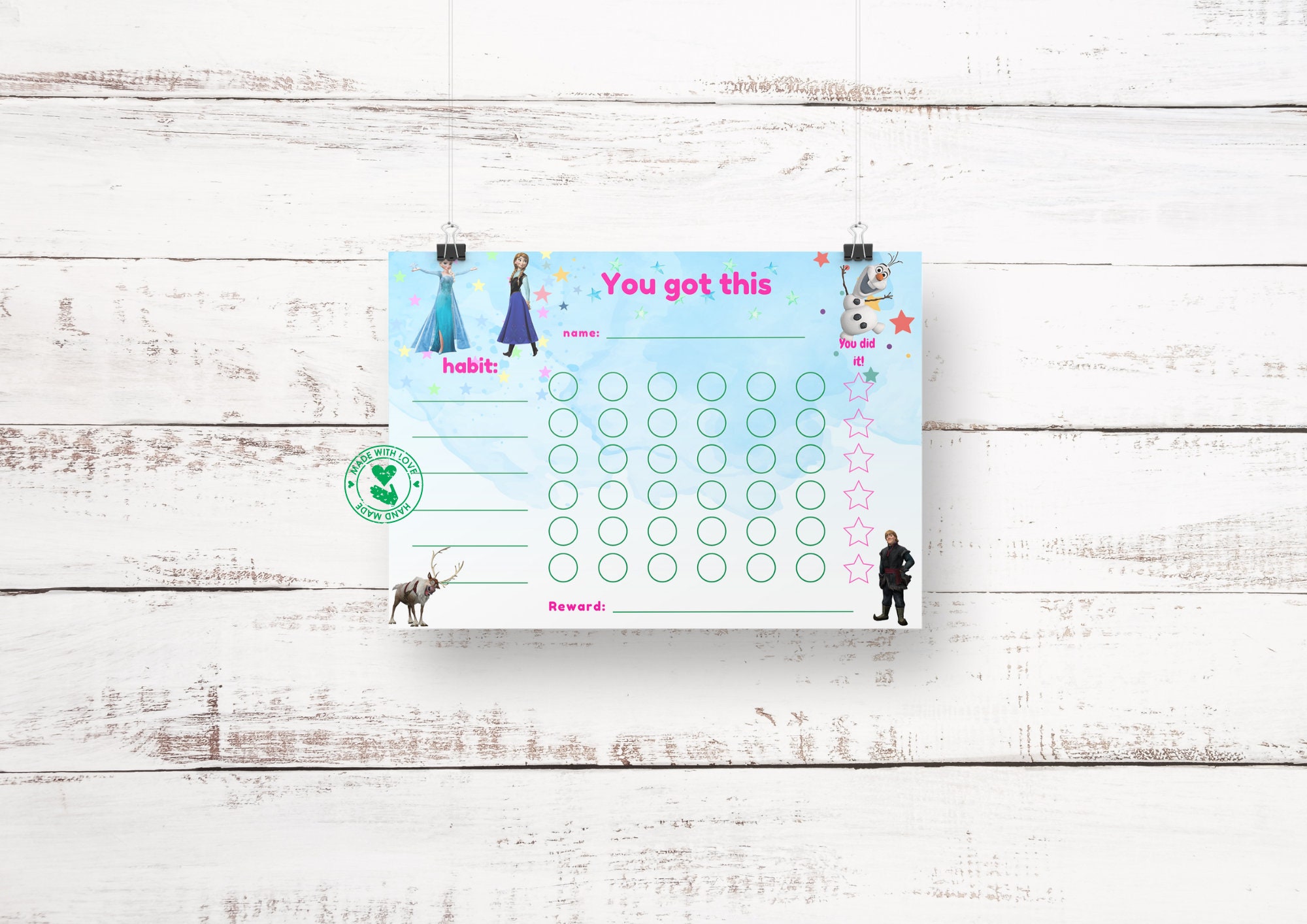 Frozen Reward Chart for Kids, Behaviour Chart, Habit Tracker, Elsa ...