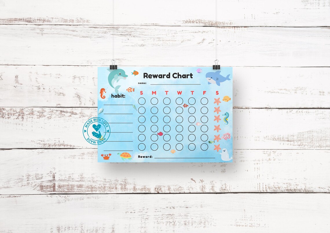 Sea Animal Reward Chart for Kids, Dolpins, Sharks, Habit Tracker ...