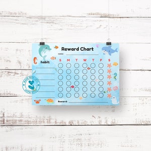Sea Animal Reward Chart for Kids, Dolpins, Sharks, Habit Tracker ...