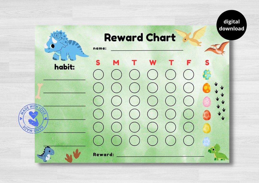 Dino Reward Chart for Kids, T-rex, Habit Tracker, Behaviour Chart ...