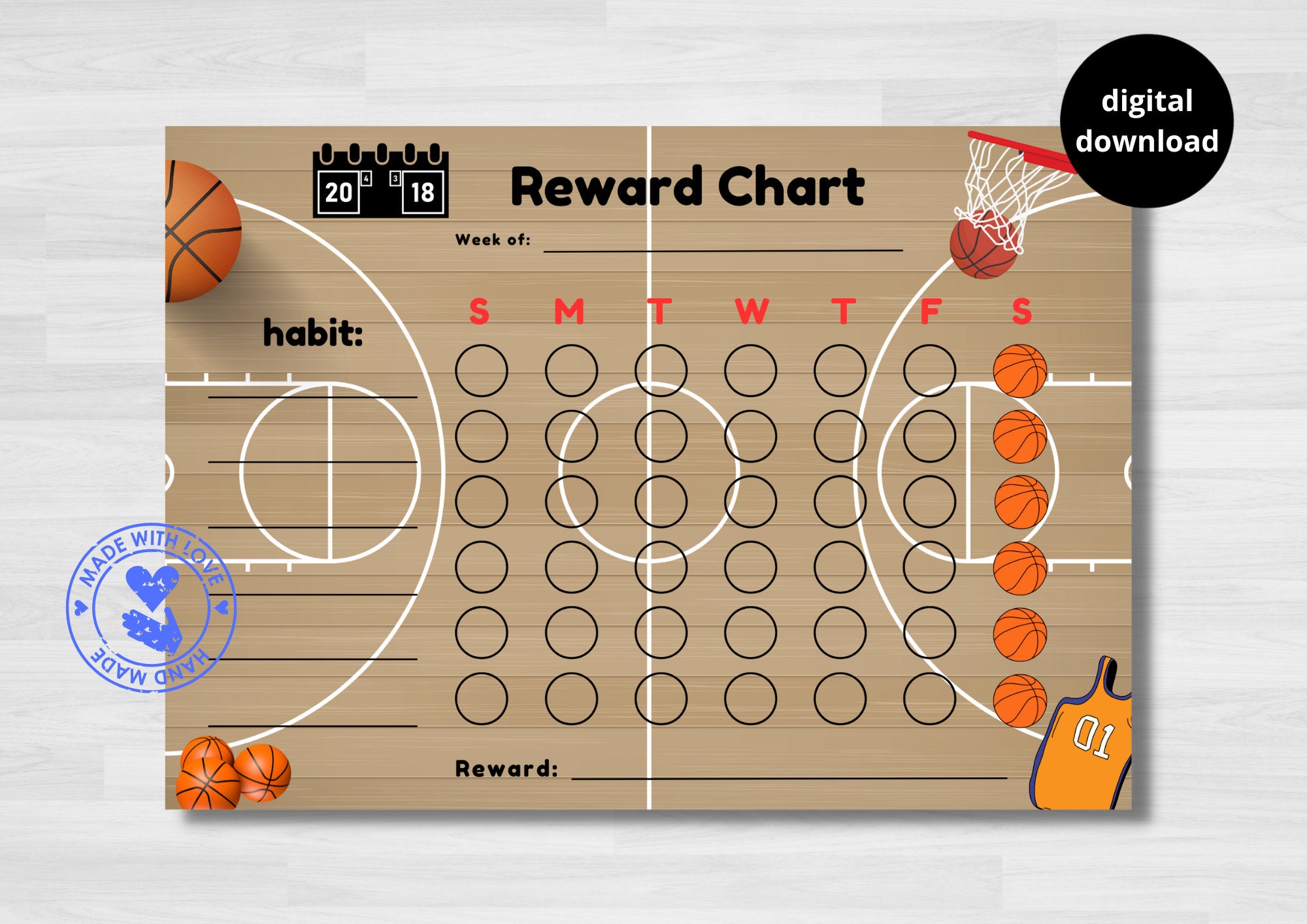 Basketball Reward Chart for Kids, Habit Tracker, Behaviour Chart ...