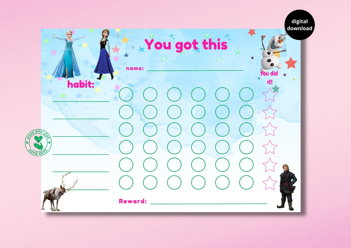 Frozen Reward Chart for Kids, Behaviour Chart, Habit Tracker, Elsa ...