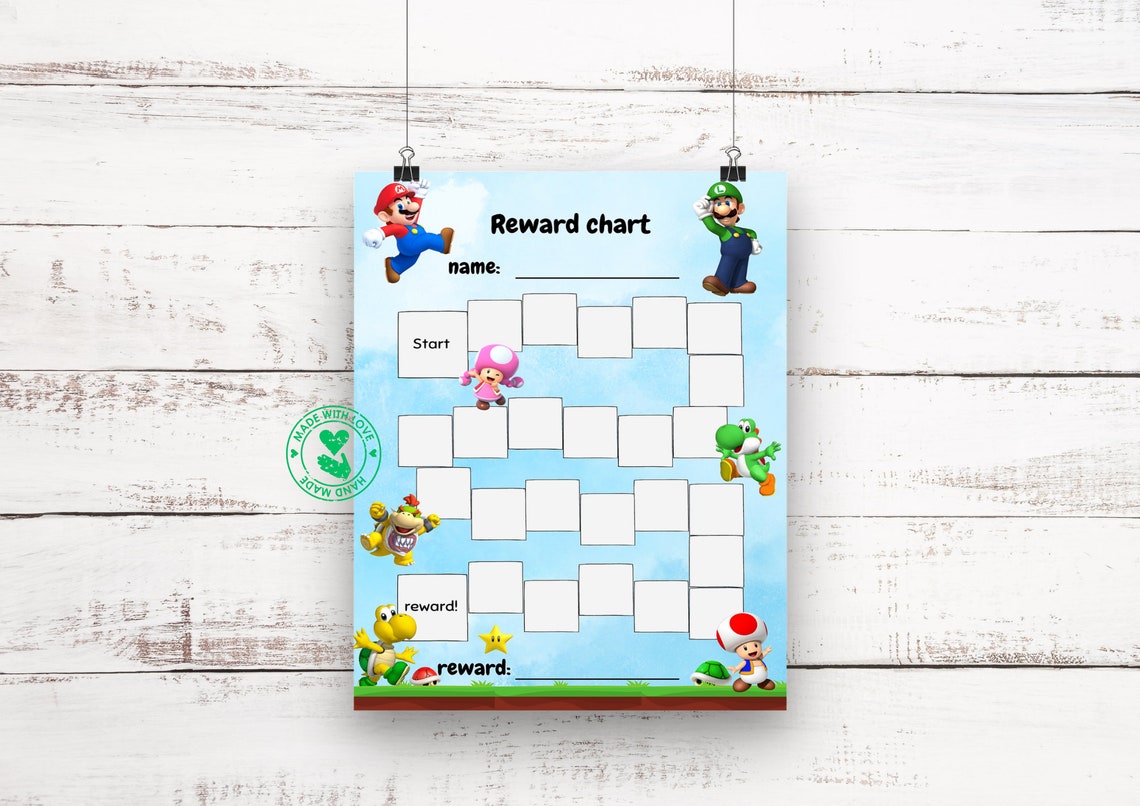 Mario Reward Chart for Kids, Combination Deal, Mario, Luigi, Toad ...
