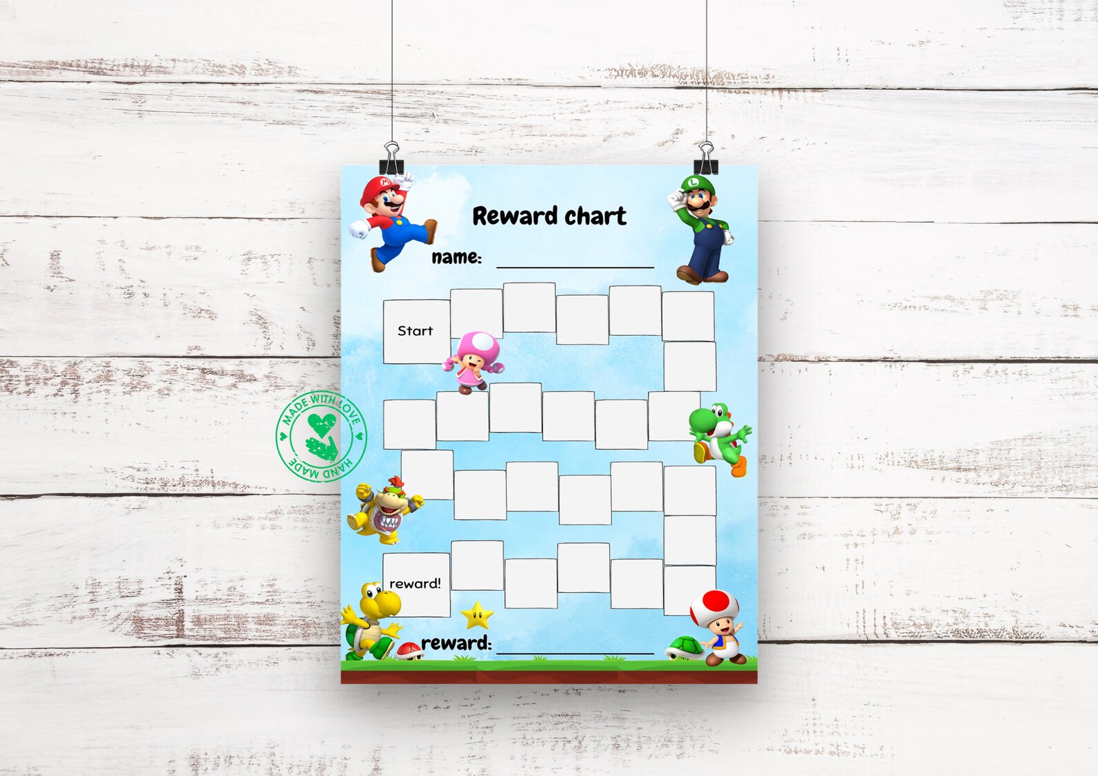 Mario Reward Chart for Kids, Combination Deal, Mario, Luigi, Toad ...