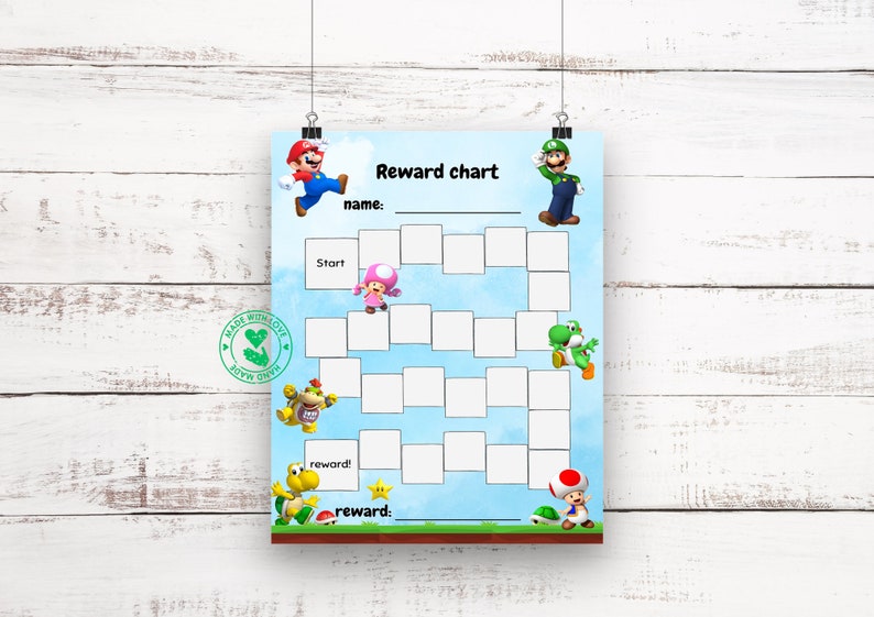 Mario Reward Chart for Kids, Combination Deal, Mario, Luigi, Toad ...