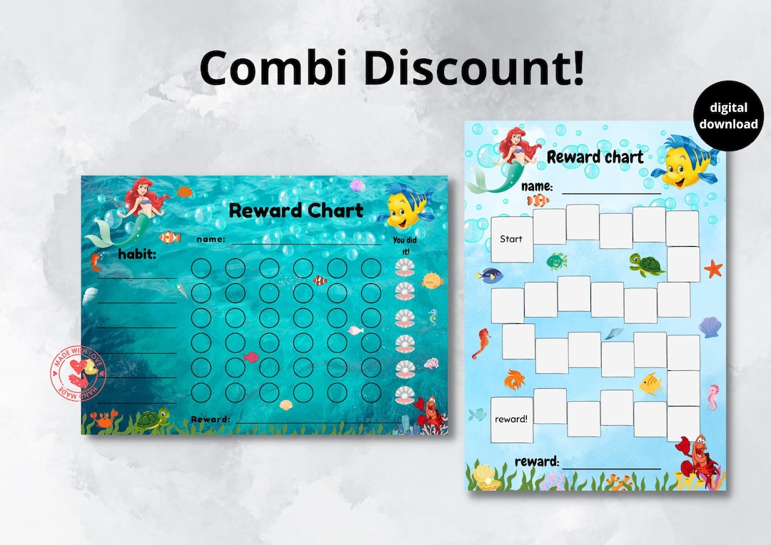The Little Mermaid Reward Chart for Kids, Ariel, Sea Animalshabit ...