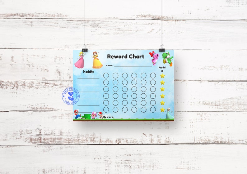 Peach Mario Reward Chart for Kids, Peach, Daisy, Yoshi, Rosalina ...