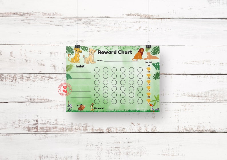 Lion King Reward Chart for Kids, Jungle Reward Chart, Simba, Musafa ...