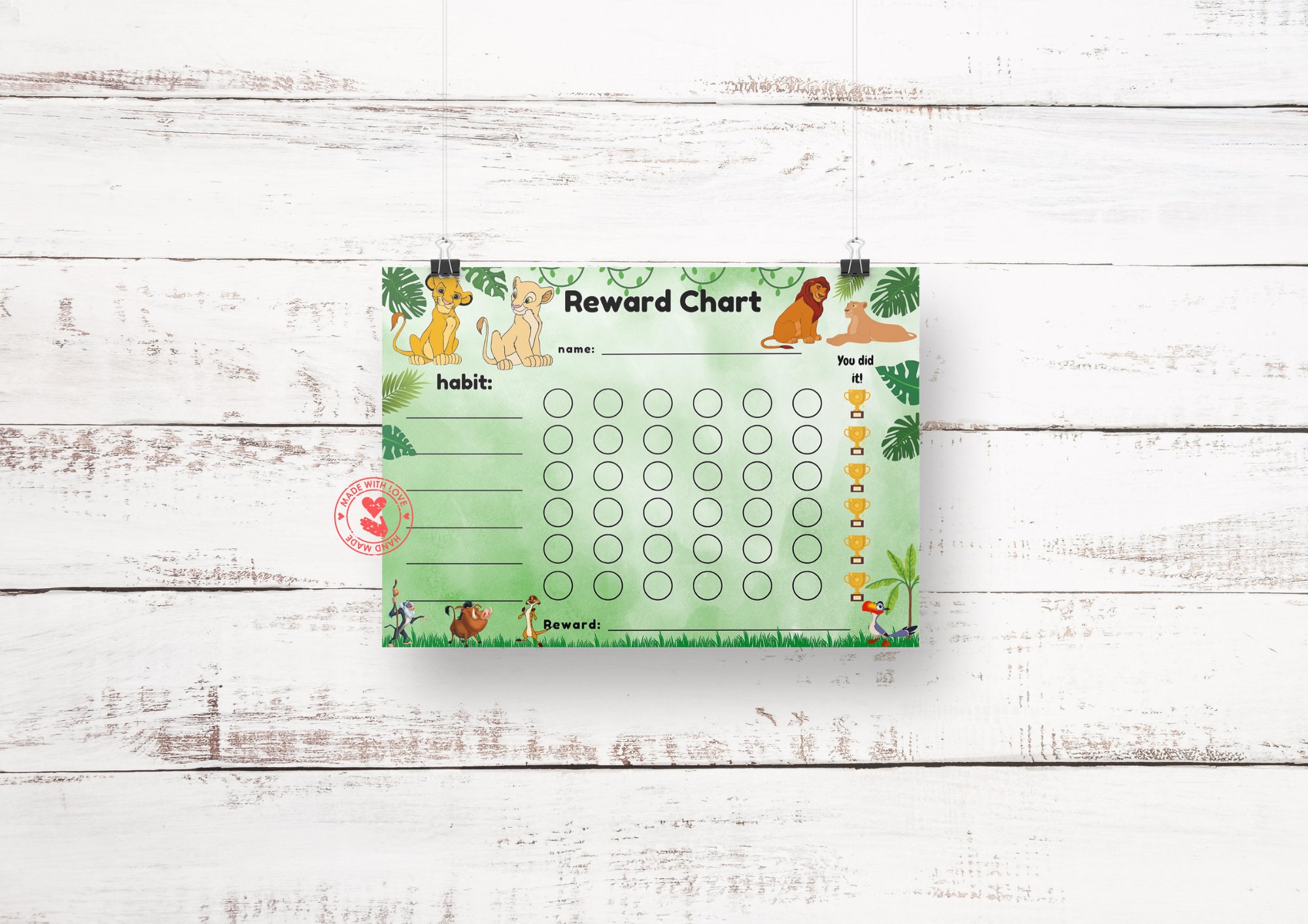 Lion King Reward Chart for Kids, Jungle Reward Chart, Simba, Musafa ...