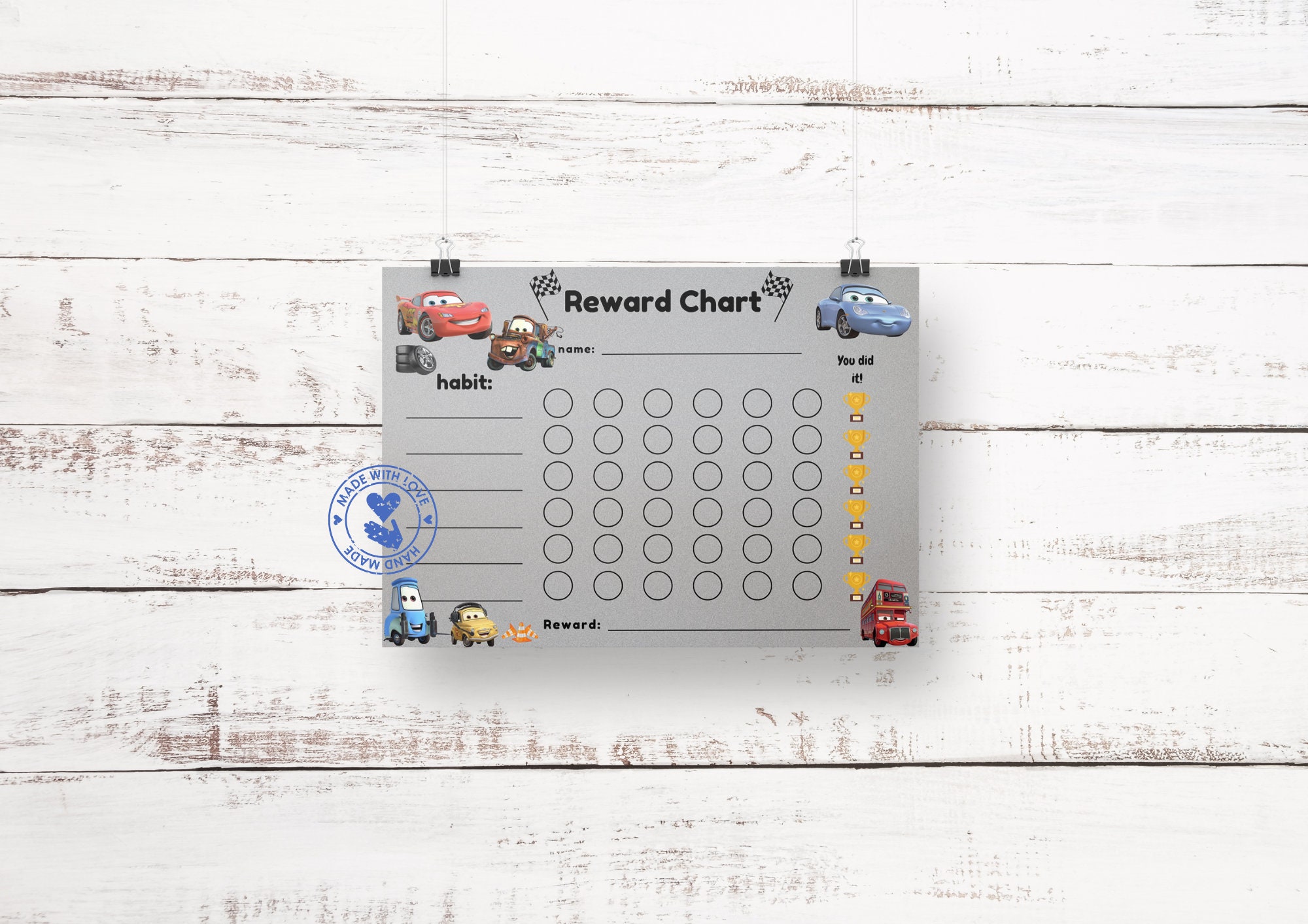 Cars Movie Reward Chart for Kids, Combination Deal, Discount, Mater ...