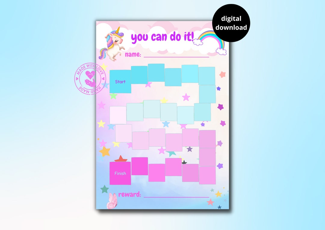 Unicorn Rainbow Reward Chart for Kids, Princess, Behaviour Tracker ...