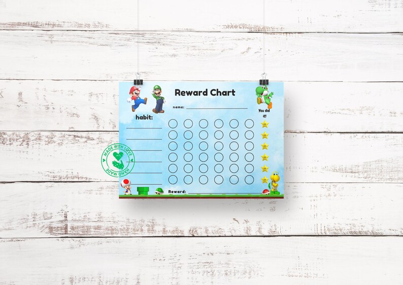 Mario Reward Chart for Kids, Combination Deal, Mario, Luigi, Toad ...
