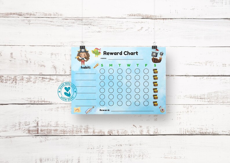 Pirate Girl Reward Chart for Kids Habit Tracker Behaviour - Etsy