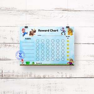 Mario Reward Chart for Kids, Bowser, Donkey Kong, Habit Tracker ...