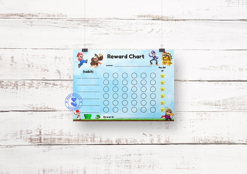 Mario Reward Chart for Kids, Bowser, Donkey Kong, Habit Tracker ...