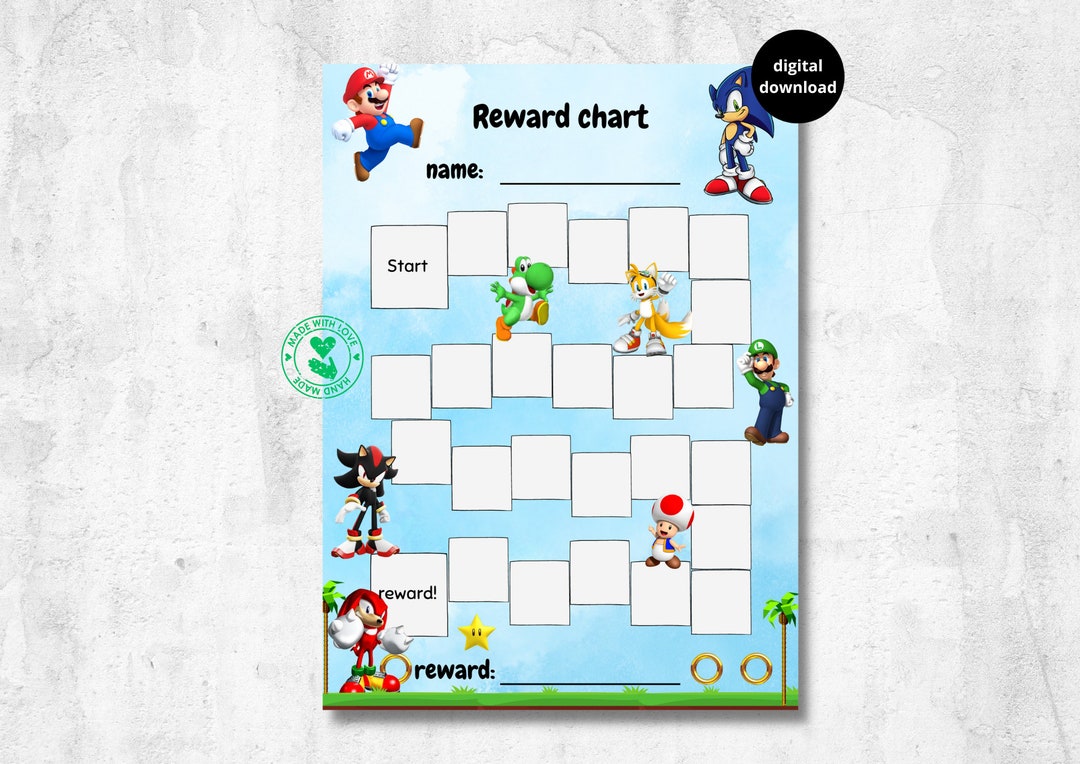 Mario and Sonic Reward Chart for Kids, Sonic the Hedgehog, Luigi ...