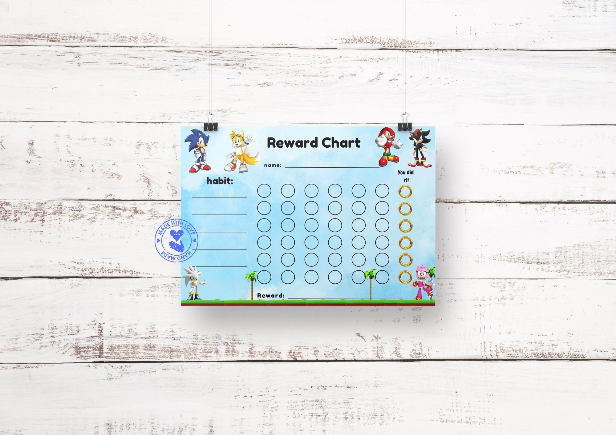 Sonic the Hedgehog Reward Chart for Kids, Tails, Sonic, Behaviour Chart ...