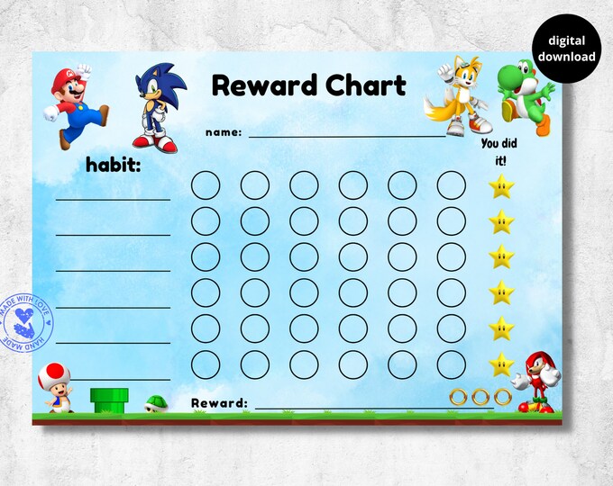 Mario and Sonic Reward Chart for Kids, Sonic the Hedgehog, Behaviour ...