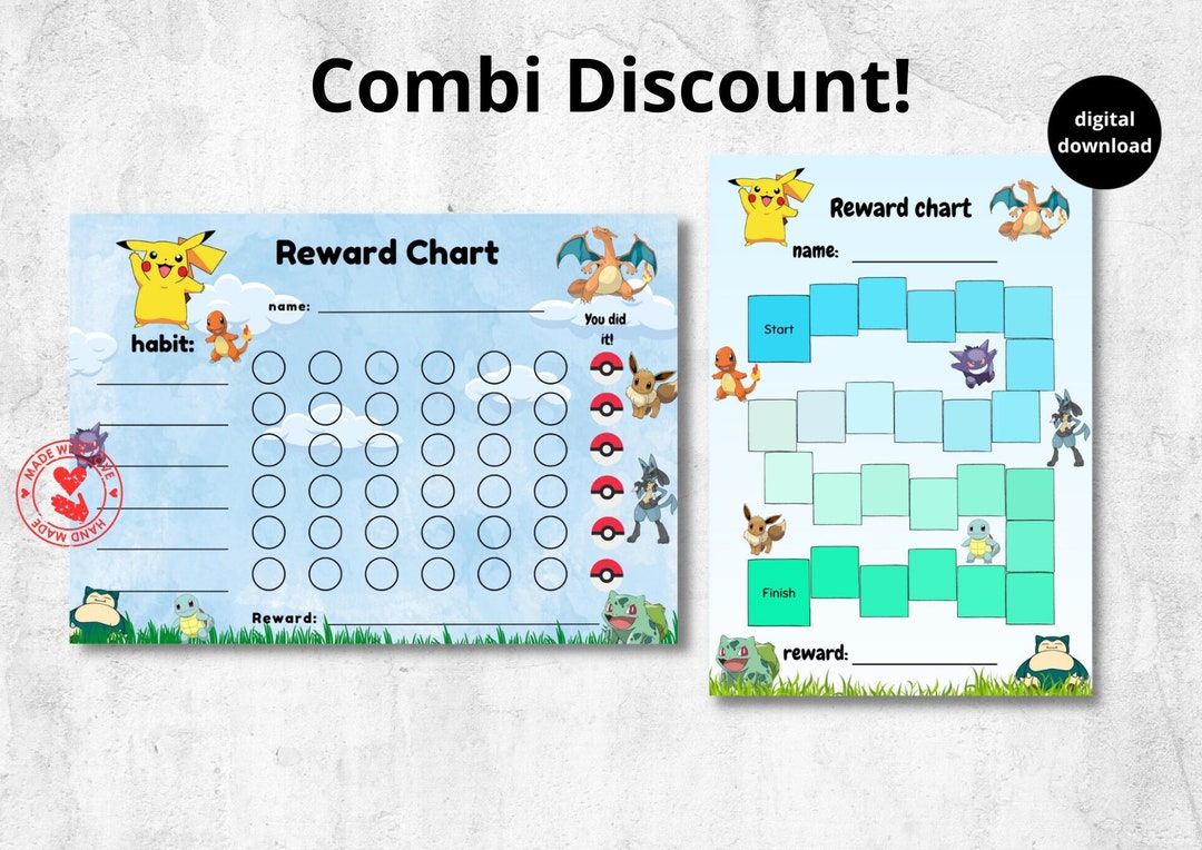 Pokémon Reward Chart for Kids, Combination Deal, Behaviour Chart, Habit ...