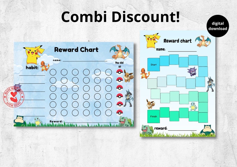 Pokémon Reward Chart for Kids, Combination Deal, Behaviour Chart, Habit ...