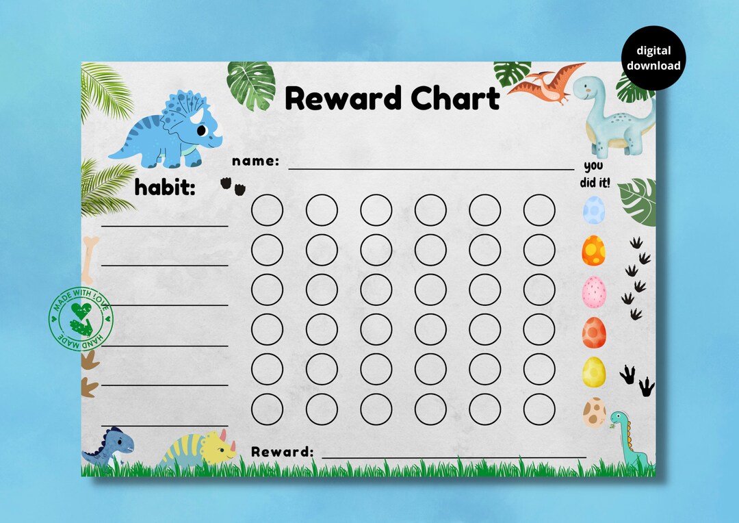 Dino Reward Chart for Kids, T-rex, Dinosaur, Habit Tracker, Behaviour ...