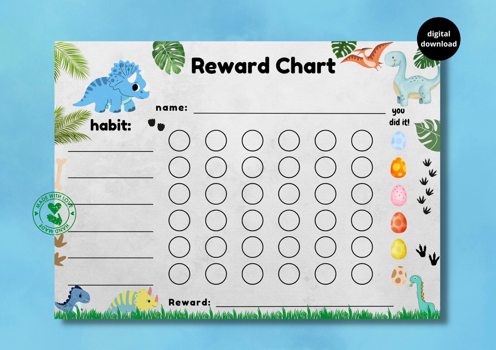 Dino Reward Chart for Kids, T-rex, Dinosaur, Habit Tracker, Behaviour ...