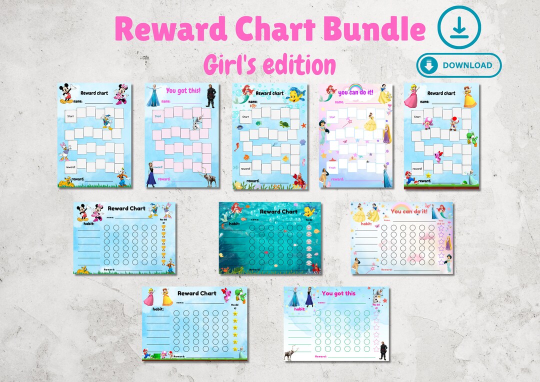 Reward Chart Bundle for Girls, Princess, Little Mermaid, Teacher Reward ...