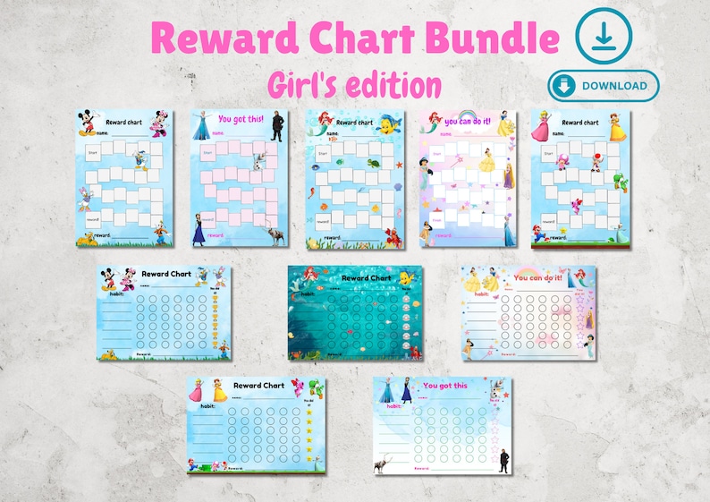 Reward Chart Bundle for Girls Princess Little Mermaid - Etsy