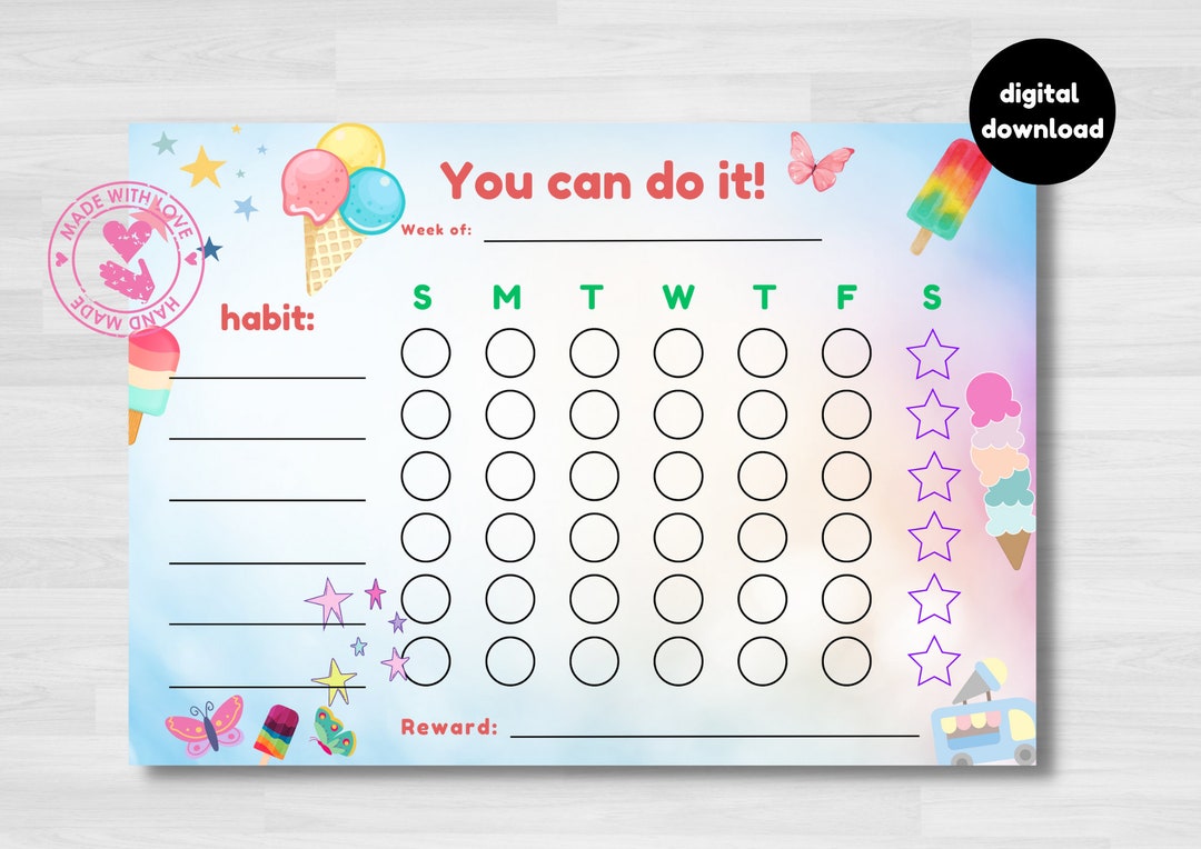 Ice Cream Reward Chart for Kids, Behaviour Chart, Habit Tracker ...