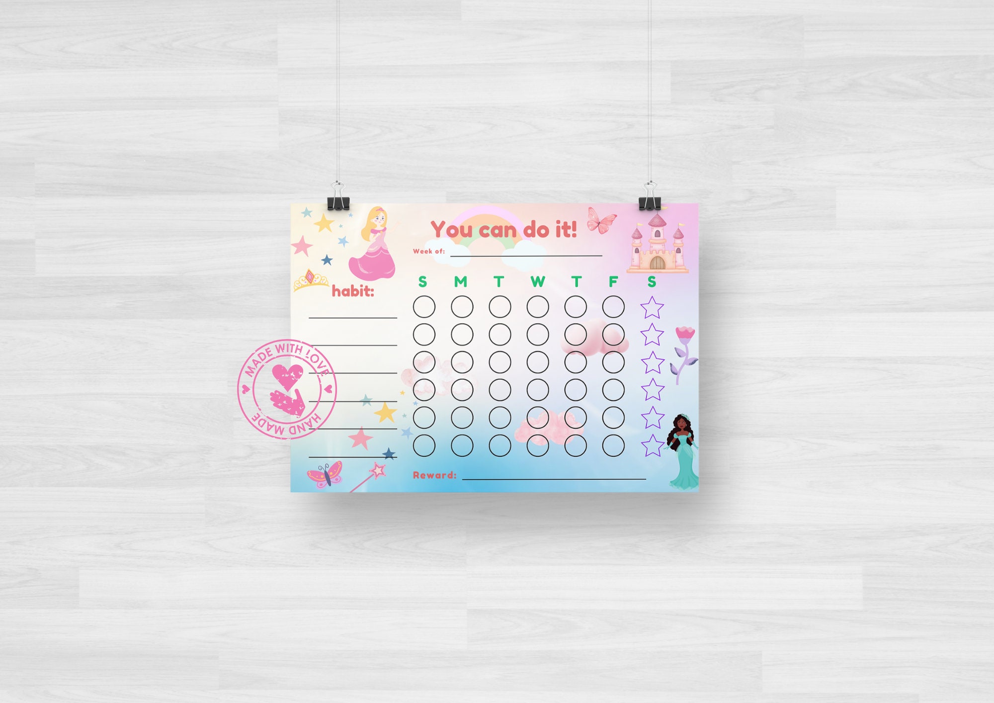 Princess Themed Reward Chart, Habit Tracker, Behaviour Chart, Printable ...