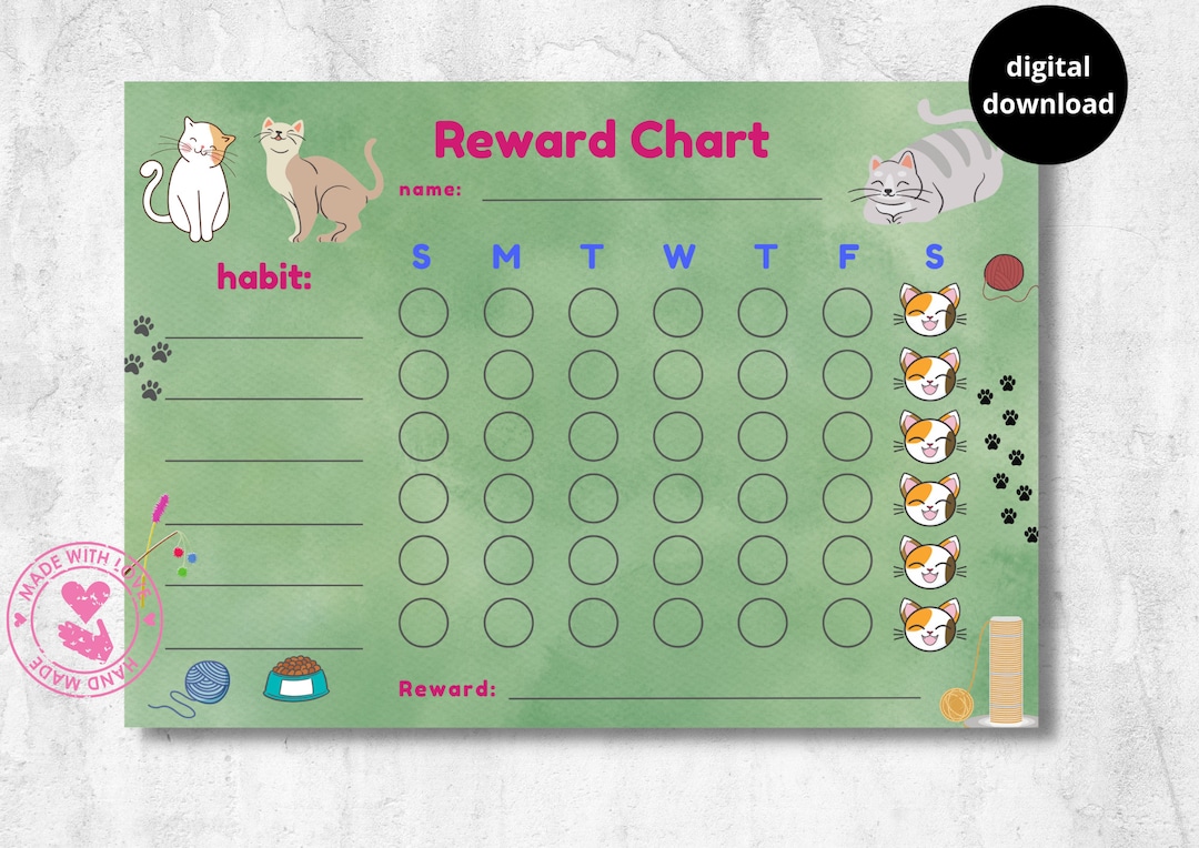 Cat Themed Reward Chart for Kids, Behavior Chart, Habit Tracker ...