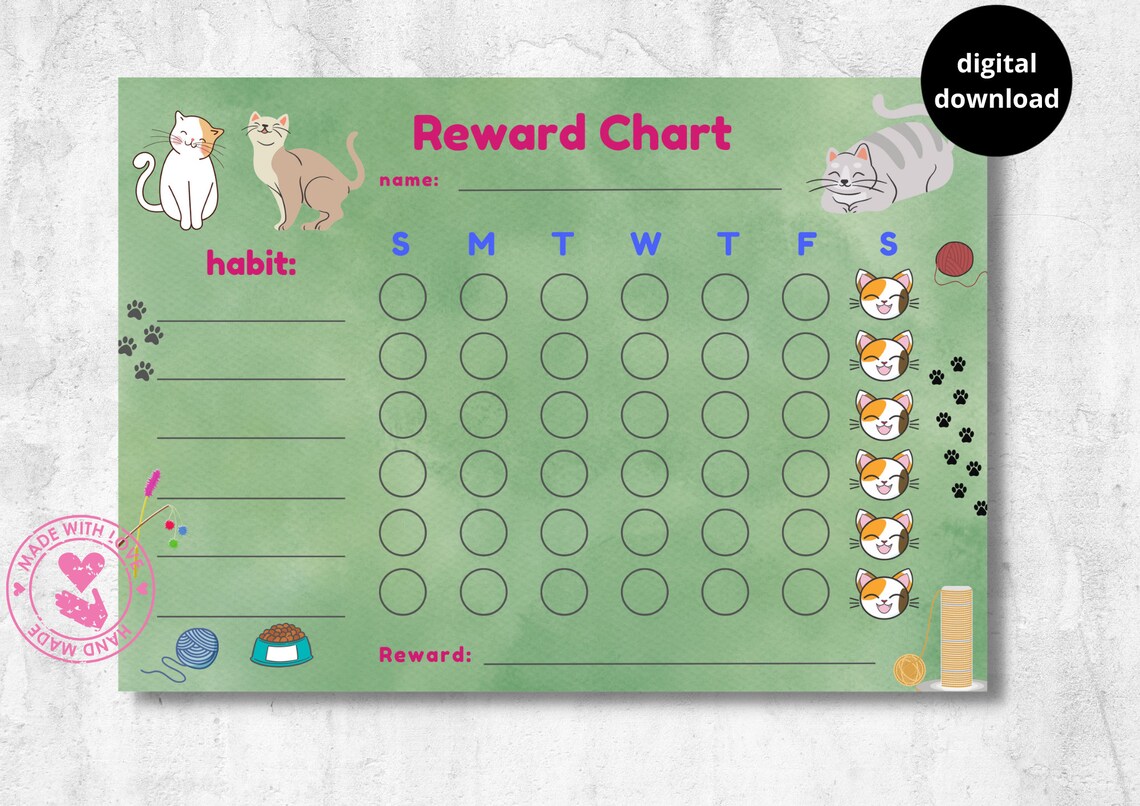 Cat Themed Reward Chart for Kids Behavior Chart Habit - Etsy