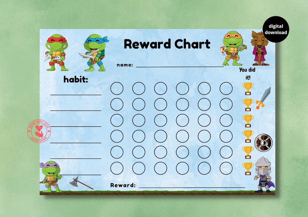 Ninja Turtles Reward Chart for Kids Teenage Mutant Ninja - Etsy