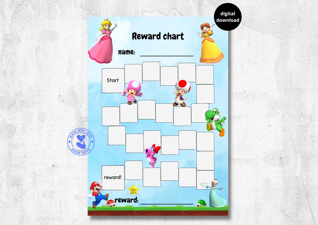 Mario Peach Reward Chart for Kids, Princess Peach, Daisy, Rosalina ...