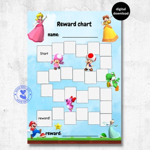 Mario Peach Reward Chart for Kids, Princess Peach, Daisy, Rosalina ...