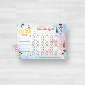 Princess Reward Chart for Kids, Habit Tracker, Behaviour Chart ...