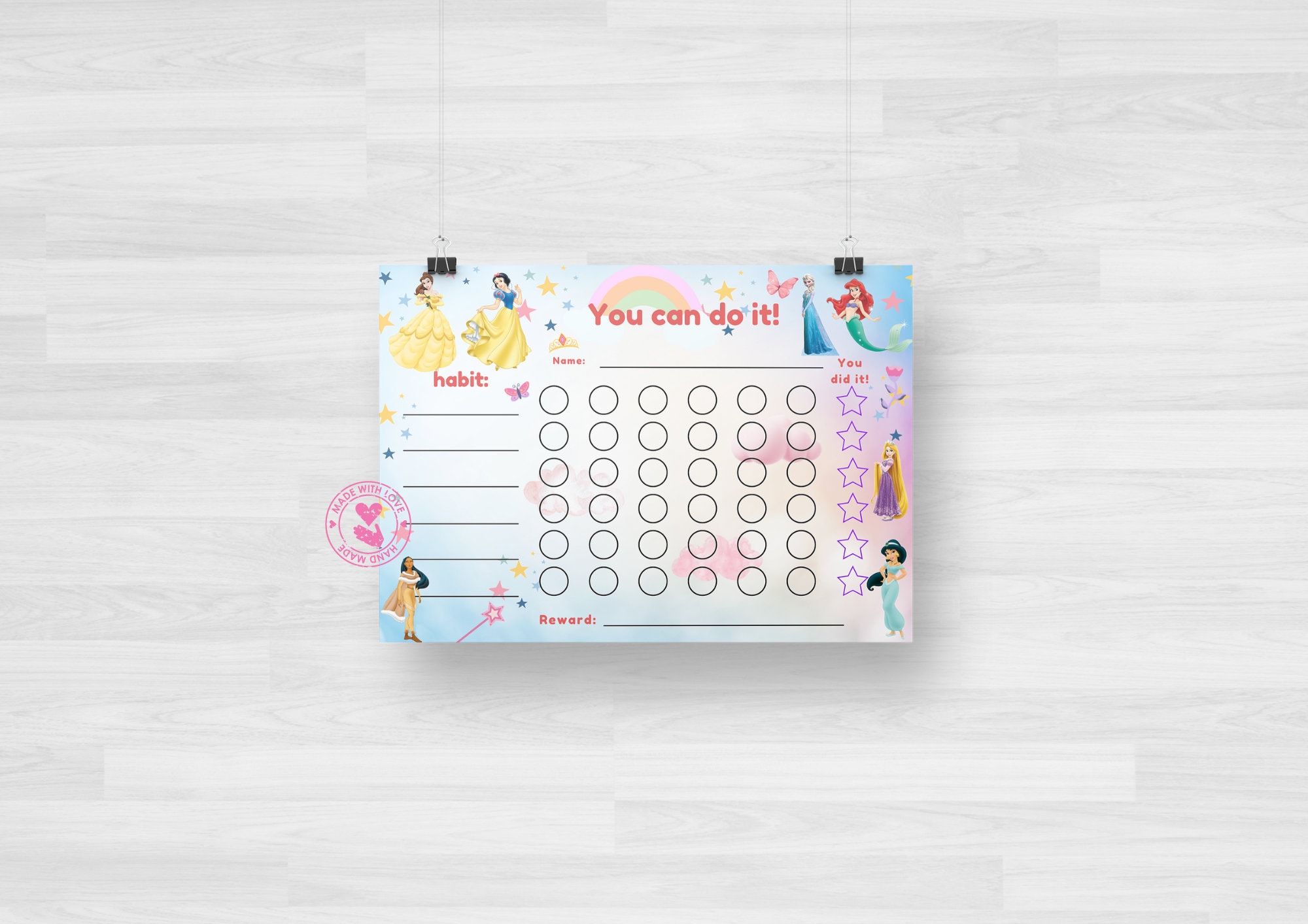 Princess Reward Chart for Kids, Habit Tracker, Behaviour Chart ...