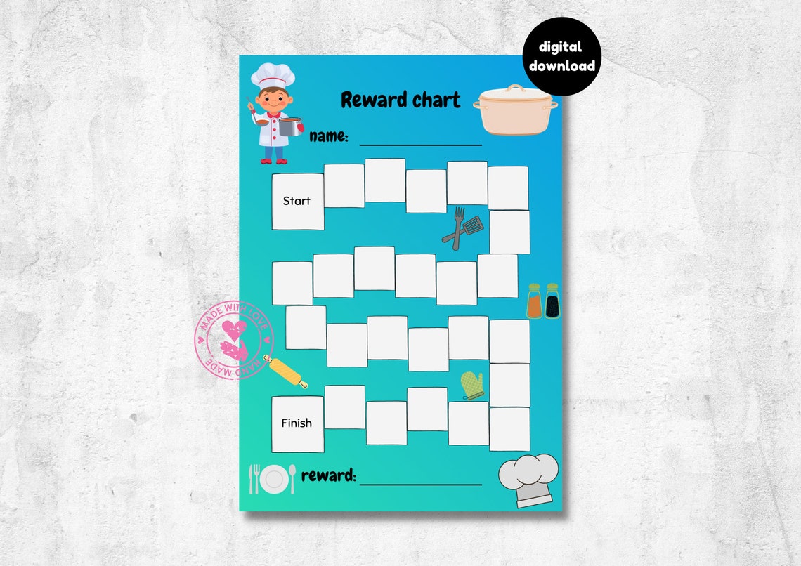Cooking Reward Chart for Kids, Behaviour Chart, Habit Tracker, Chef ...