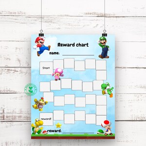 Mario Reward Chart for Kids, Mario, Luigi, Yoshi, Toad, Toadette, Koopa ...