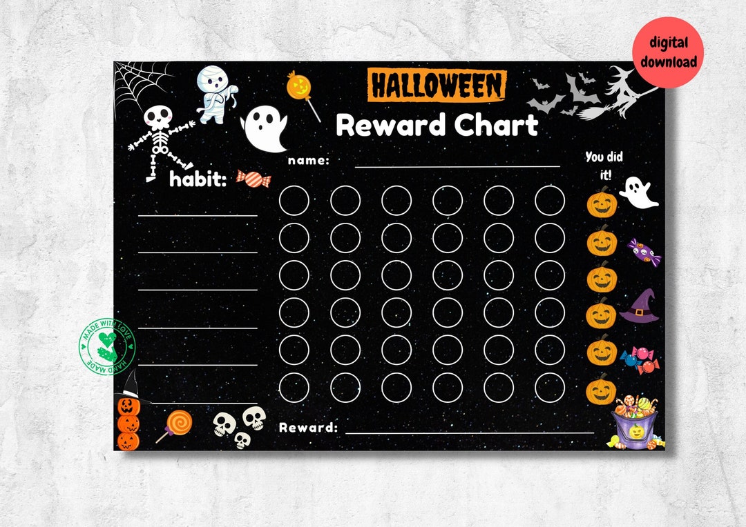 Halloween Reward Chart for Kids, Scary Chart, Habit Tracker, Behaviour ...