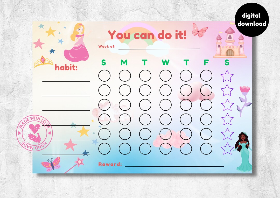 Princess Themed Reward Chart, Habit Tracker, Behaviour Chart, Printable ...