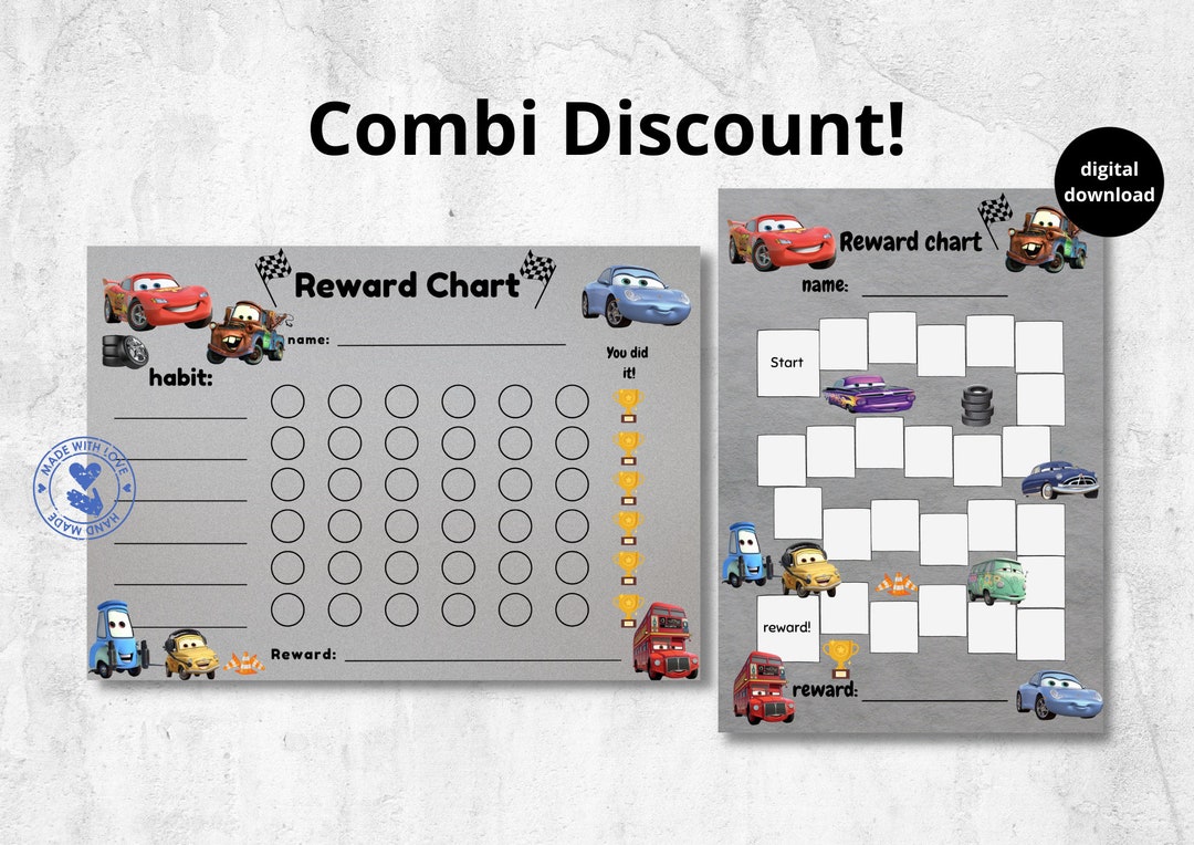 Cars Movie Reward Chart for Kids, Combination Deal, Discount, Mater ...