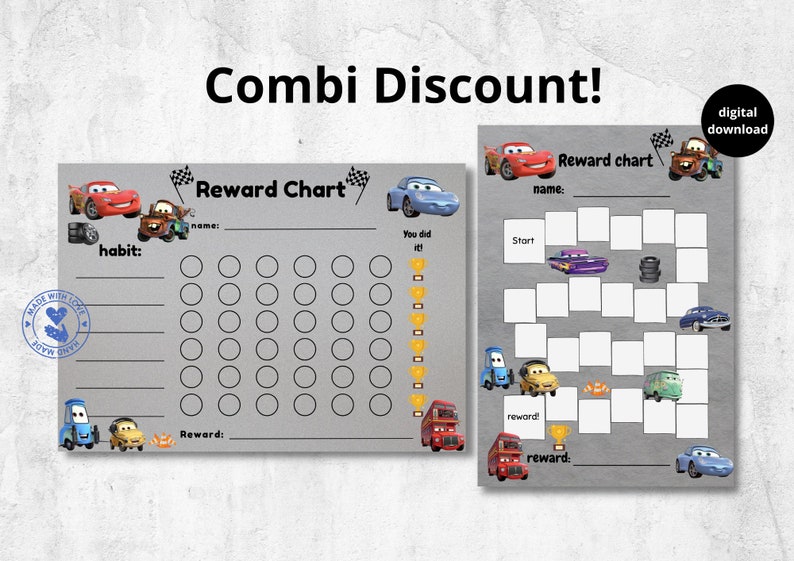 Cars Movie Reward Chart for Kids, Combination Deal, Discount, Mater ...