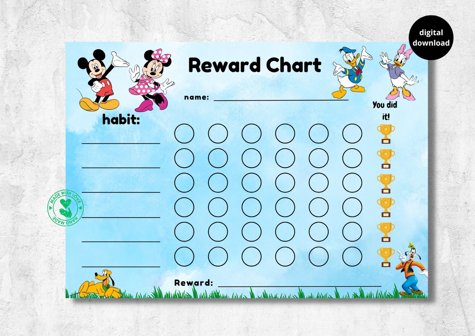 Mickey Mouse Reward Chart for Kids, Minnie Mouse, Donald Duck ...