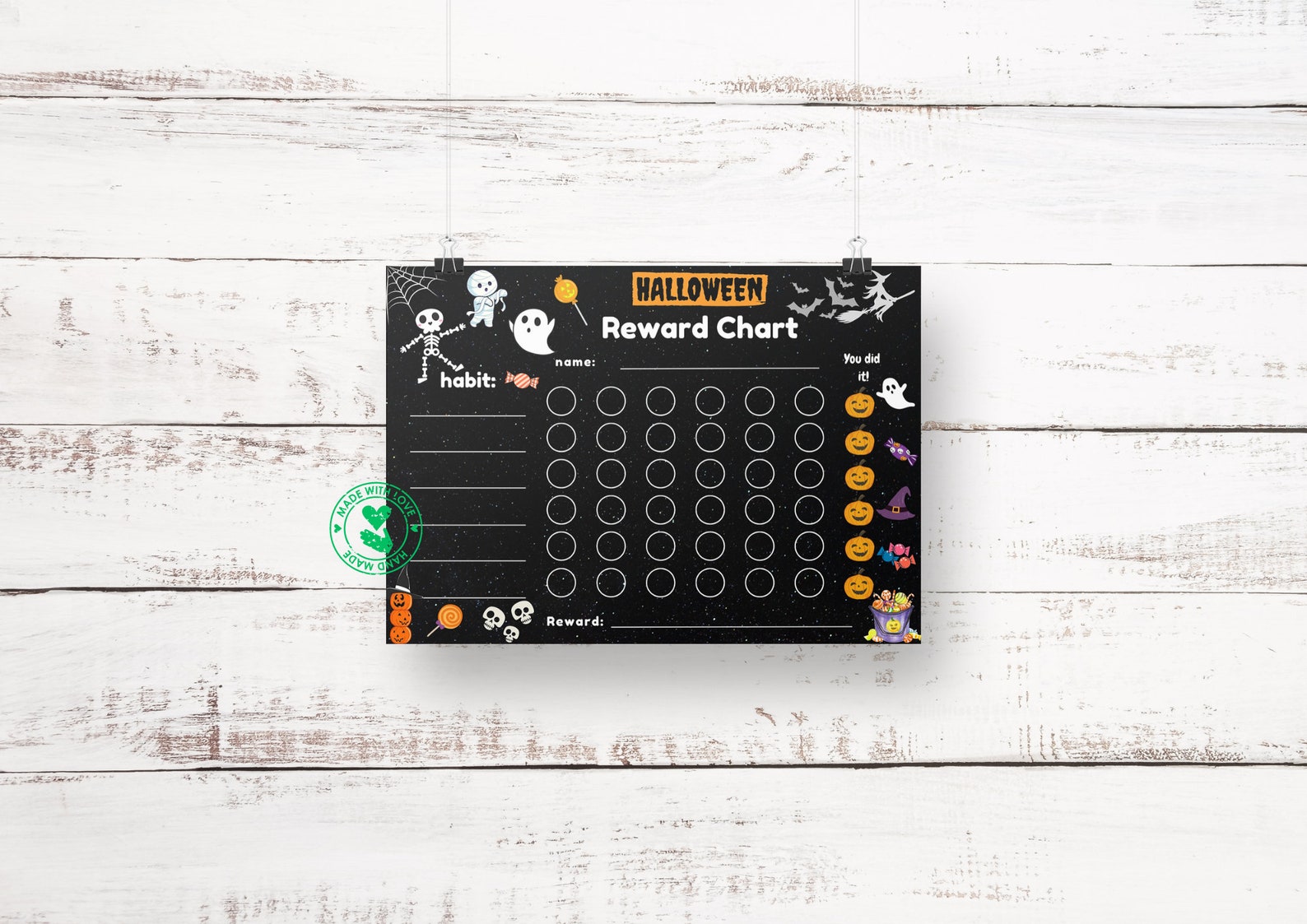 Halloween Reward Chart for Kids, Scary Chart, Habit Tracker, Behaviour ...