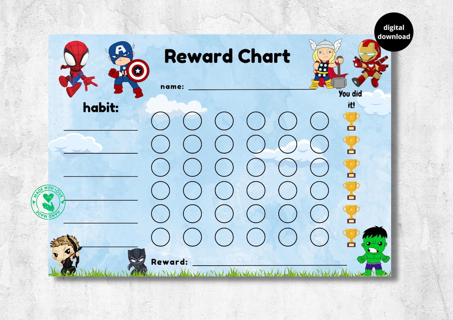 Superhero Reward Chart for Kids, Behaviour Chart, Habit Tracker, Super ...